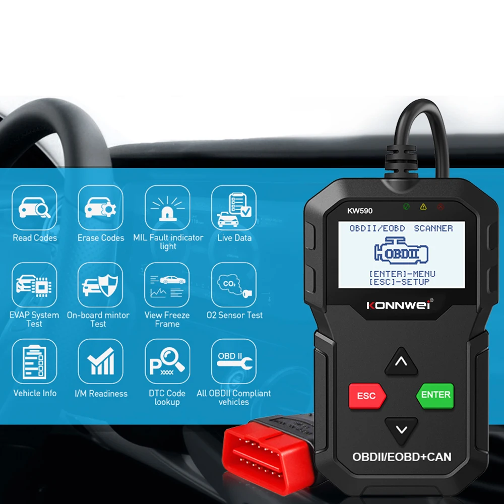 KONNWEI KW590 12V Car OBD Fault Diagnosis Instrument Automobile Engine konnwei-kw590-12v-car-obd-fault-diagnosis-instrument-automobile-engine