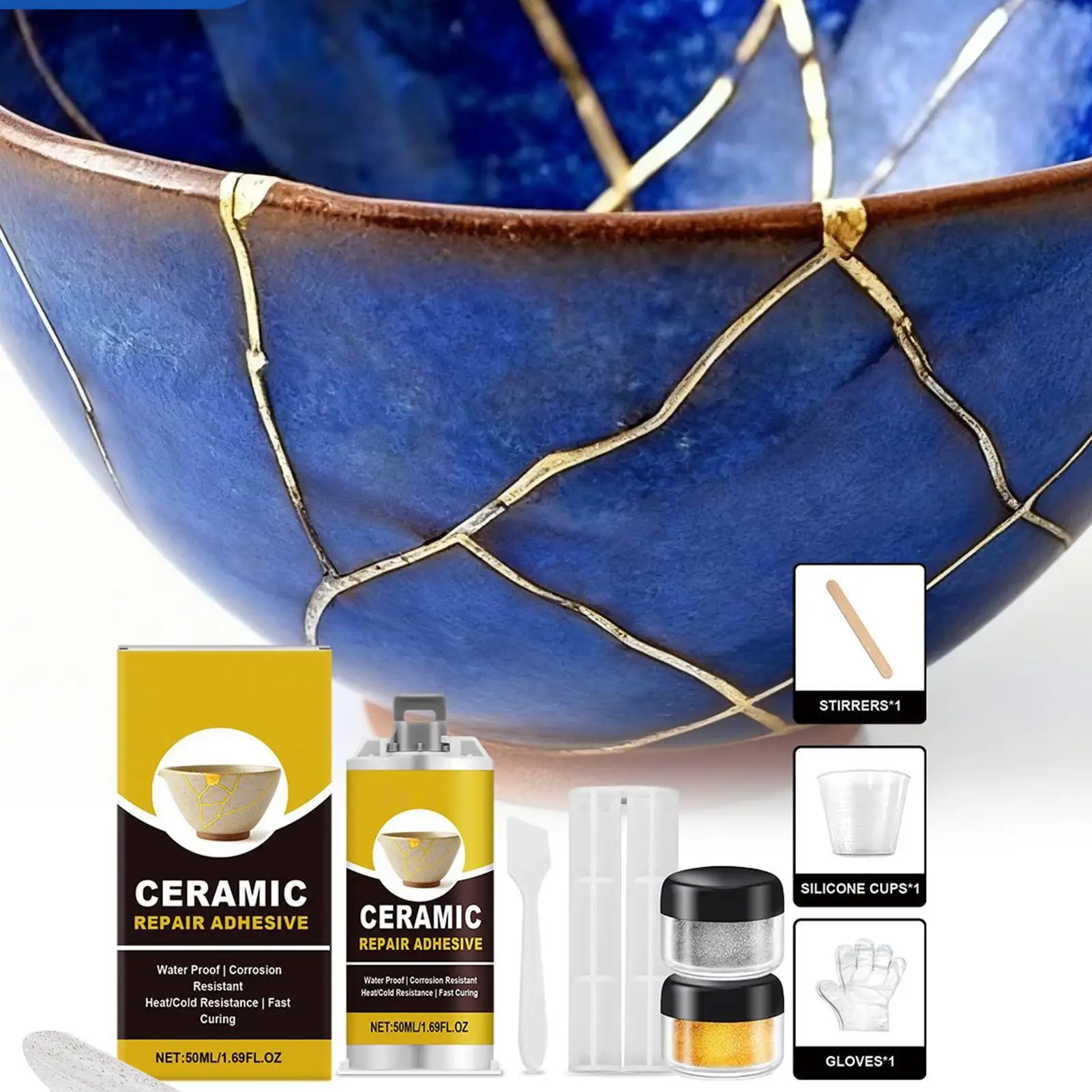 50ml Ceramic Repair Kit Adhesive Pottery Gold Repair Kit For Bathtub ...