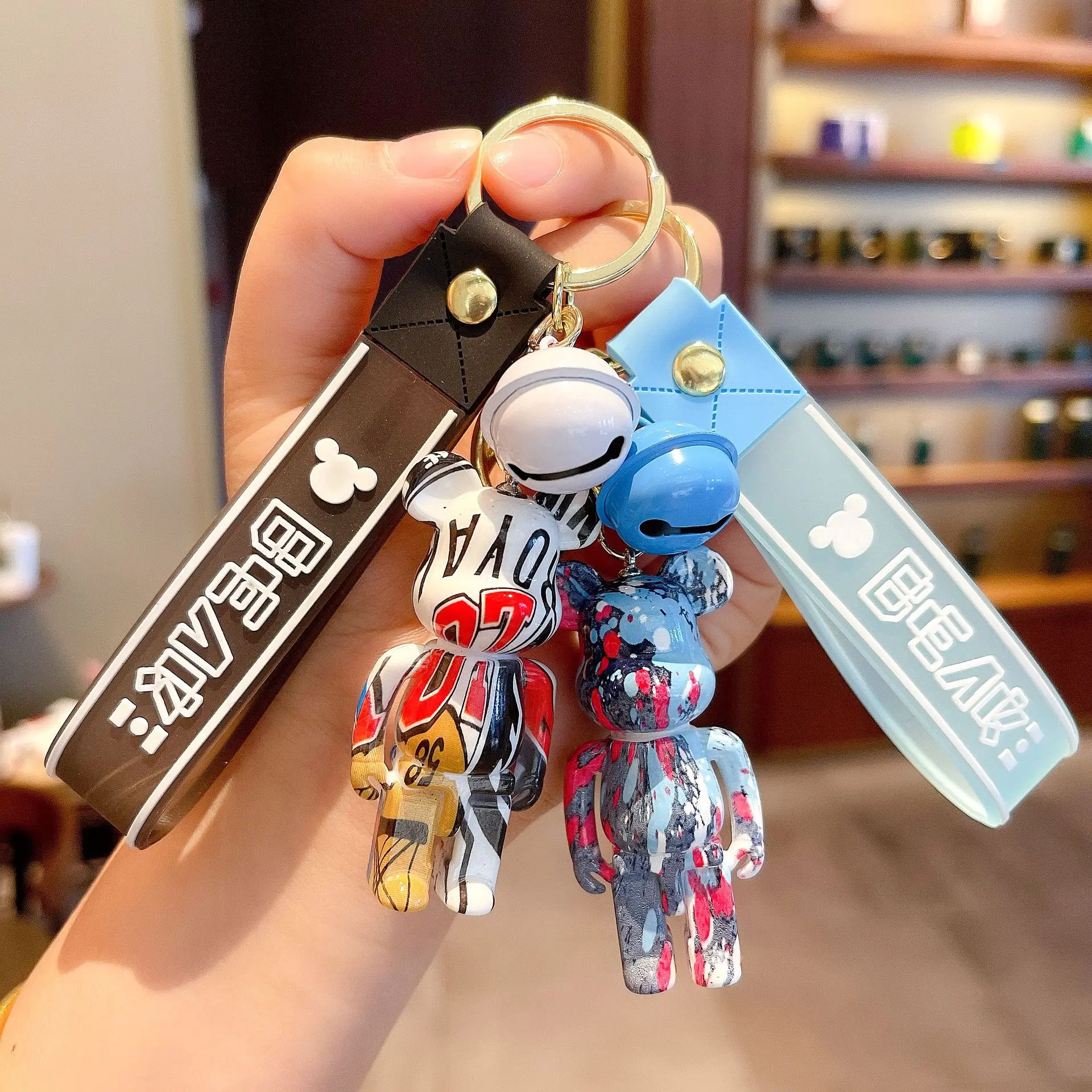 DIY Cartoon Fluid Bear Key Chain Handmade Bearbrick Doll Toy Graffiti ...