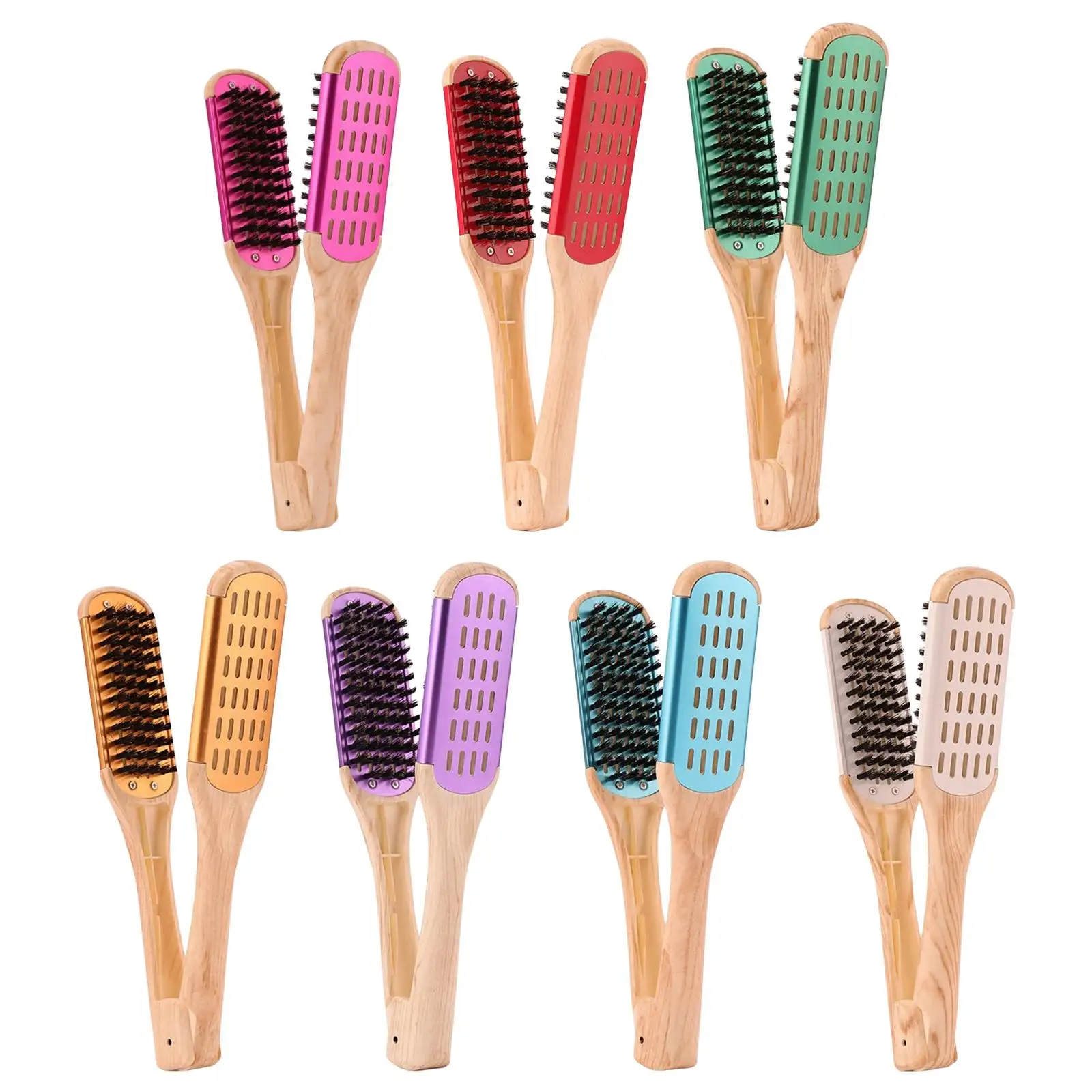 Double Sided Hair Brush Comb Straightener Wooden Handle Professional V ...