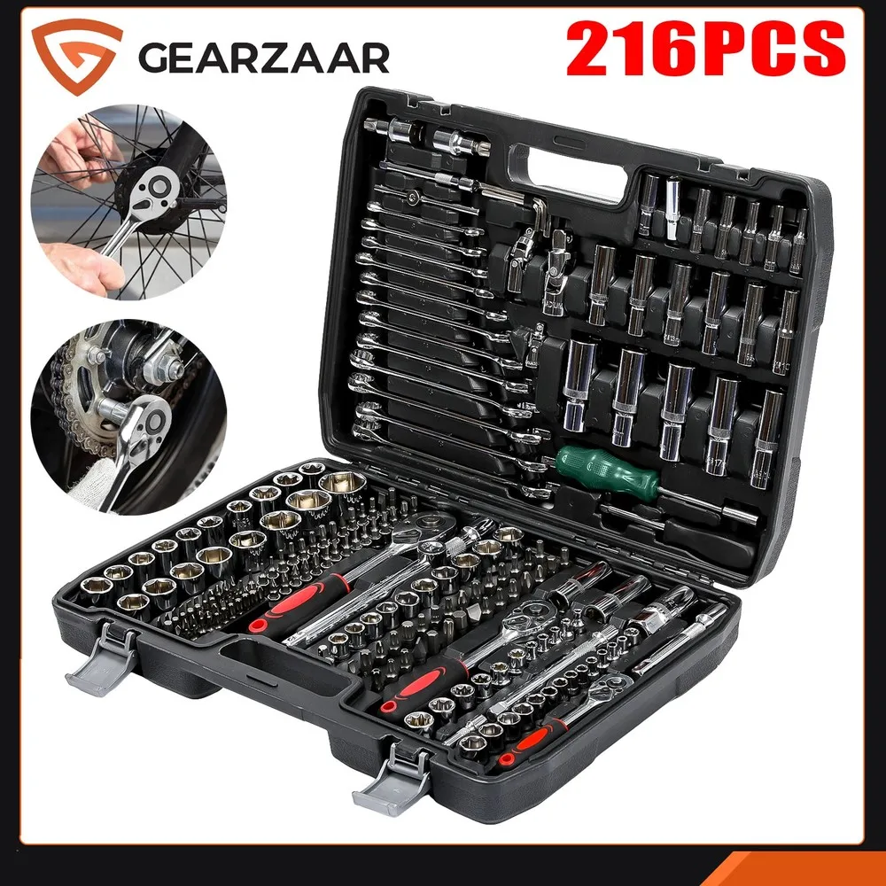 216PCS Socket Set 1/4 3/8 1/2" Spanner Drive Ratchet Wrench Mechanic ...