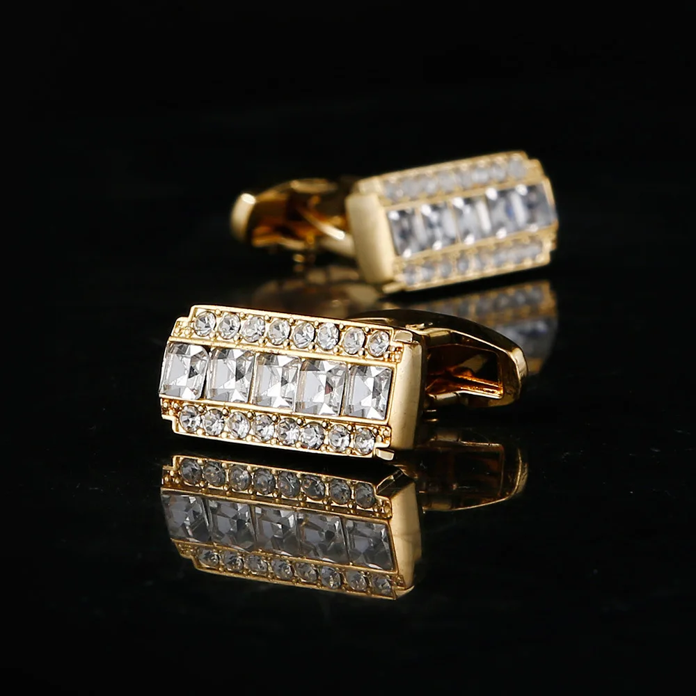 High-Quality-White-Rhinestones-Suit-French-Shirt-Golden-Cufflinks-For ...