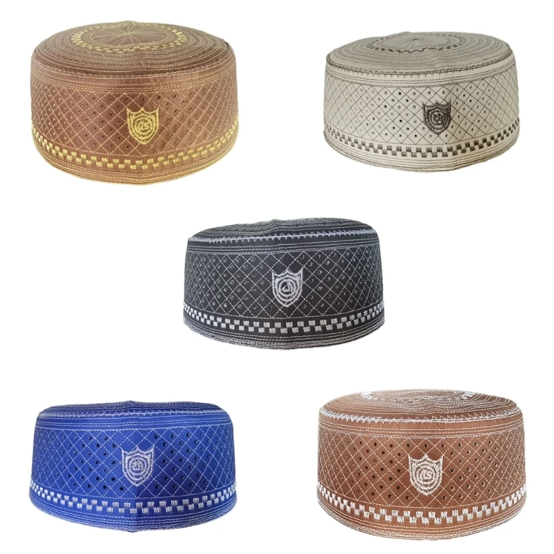 Autumn Winter Embroidery Muslims Prayer Hat Men Islamic Kufi Headwear ...