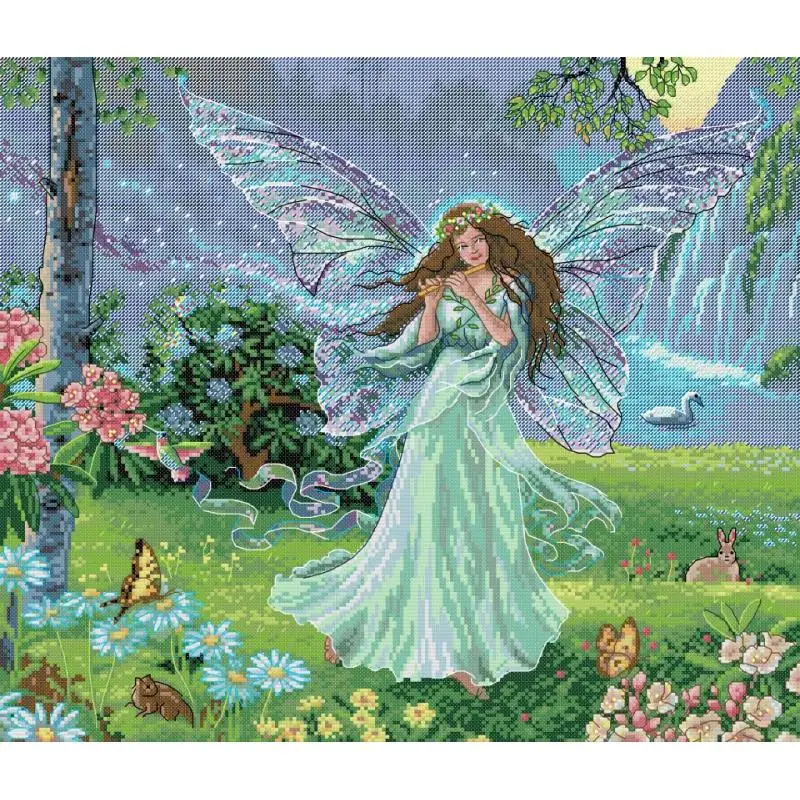 Blue-Butterfly-Fairy-Cross-Stitch-Cartoon-Character-Pattern-Embroidery ...