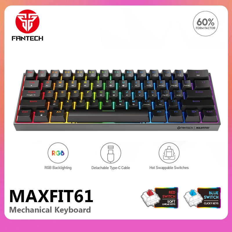 FANTECH-MAXFIT61-RGB-USB-Mini-Mechanical-Gaming-Wired-Keyboard-Biru ...