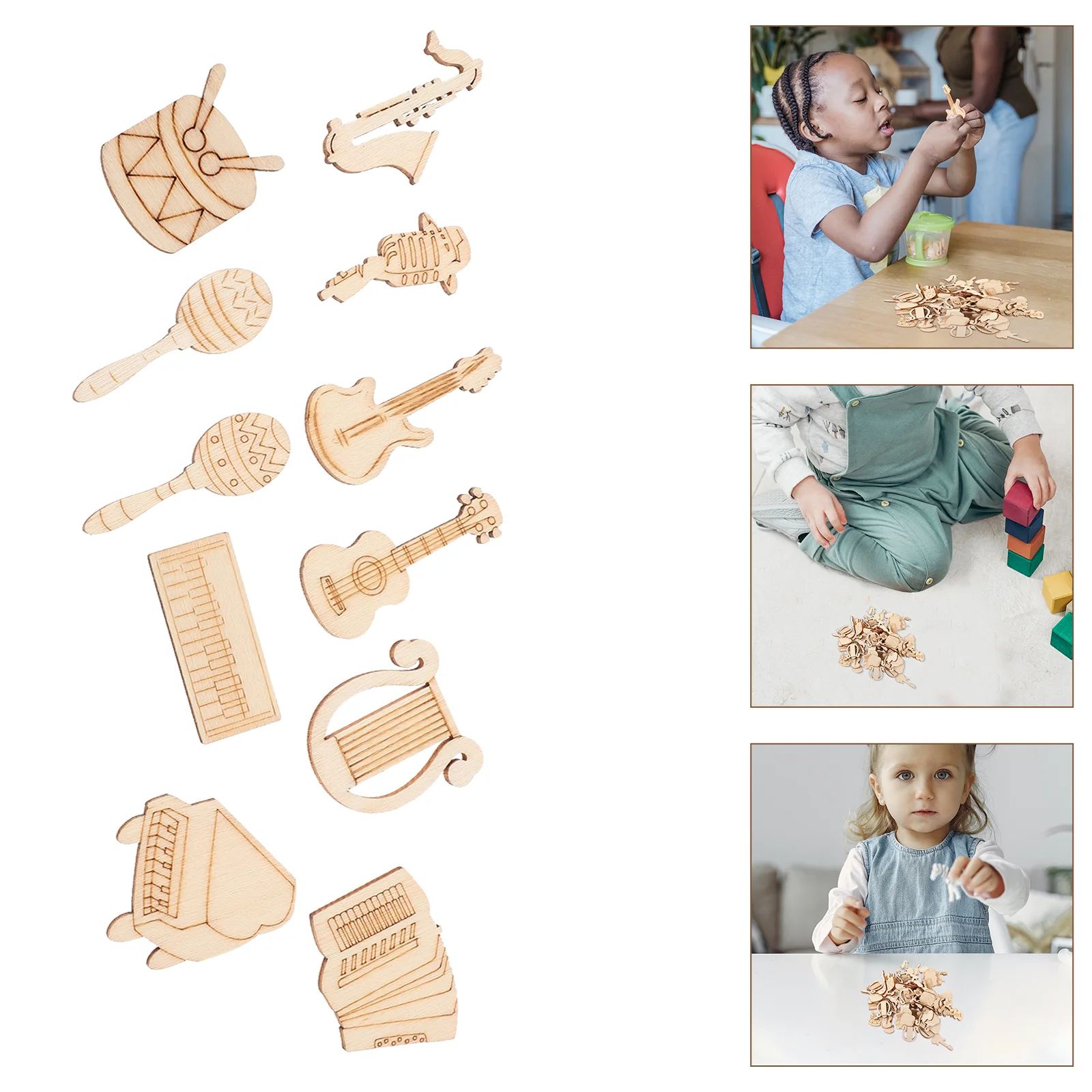 Musical-Instrument-Cutout-Wooden-Cartoon-Notes-Piano-Guitar-Bass ...