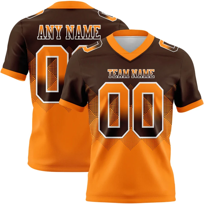 Gradient Brown Color Football T Shirts For Men Custom Name Team Name ...