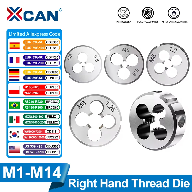 XCAN-Thread-Die-Right-Hand-Metric-Round-Die-Alloy-Steel-Threading-Die ...