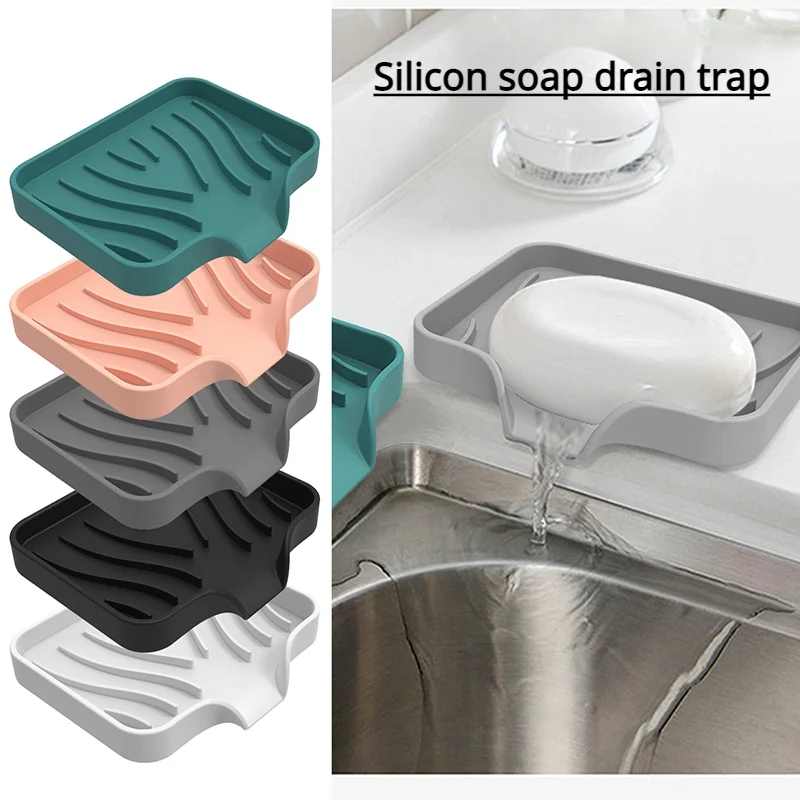 Silicone-Faucet-Mat-Self-Draining-Kitchen-Sink-Tray-Soap-Dish-Sponge ...