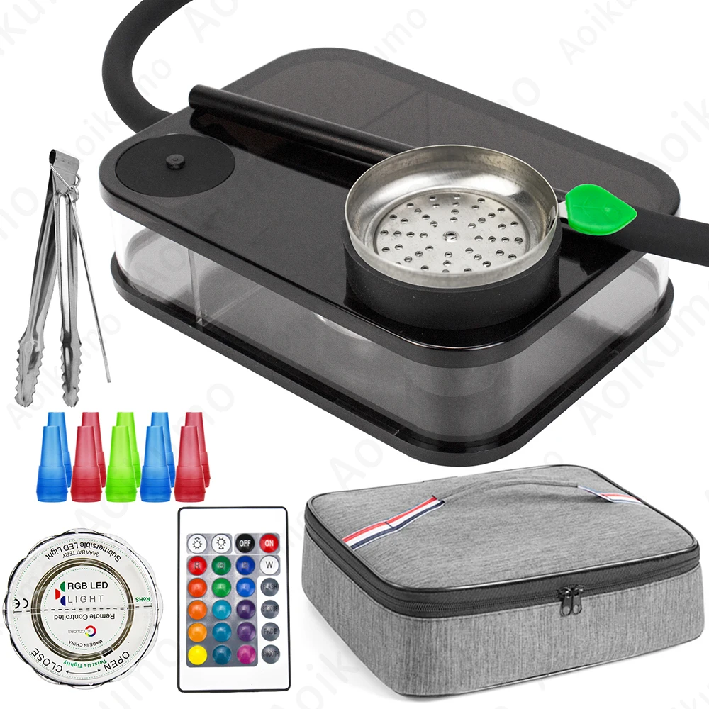 Portable-Acrylic-Cube-Hookah-Set-With-Travel-Bag-Case-All-Accessories ...