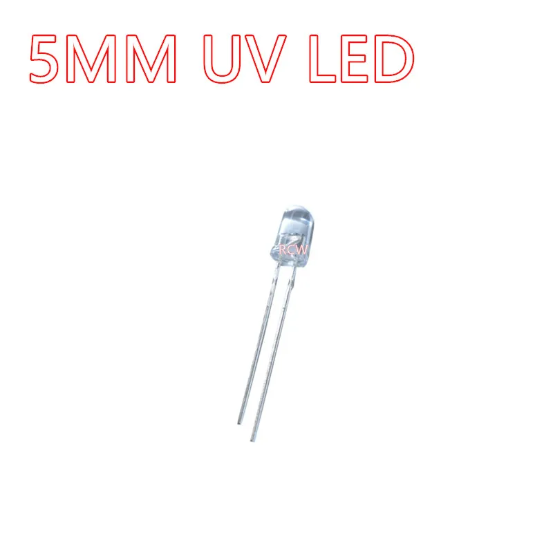 10-100pcs 5mm Light UV Purple Round Head Ultraviolet 365nm 385nm 395nm ...