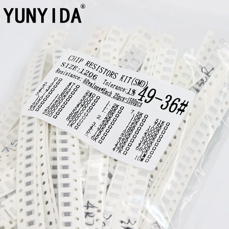 1206 Smd Resistor Kit Assorted Kit 1ohm-10m Ohm 1% 60valuesx 25pcs ...