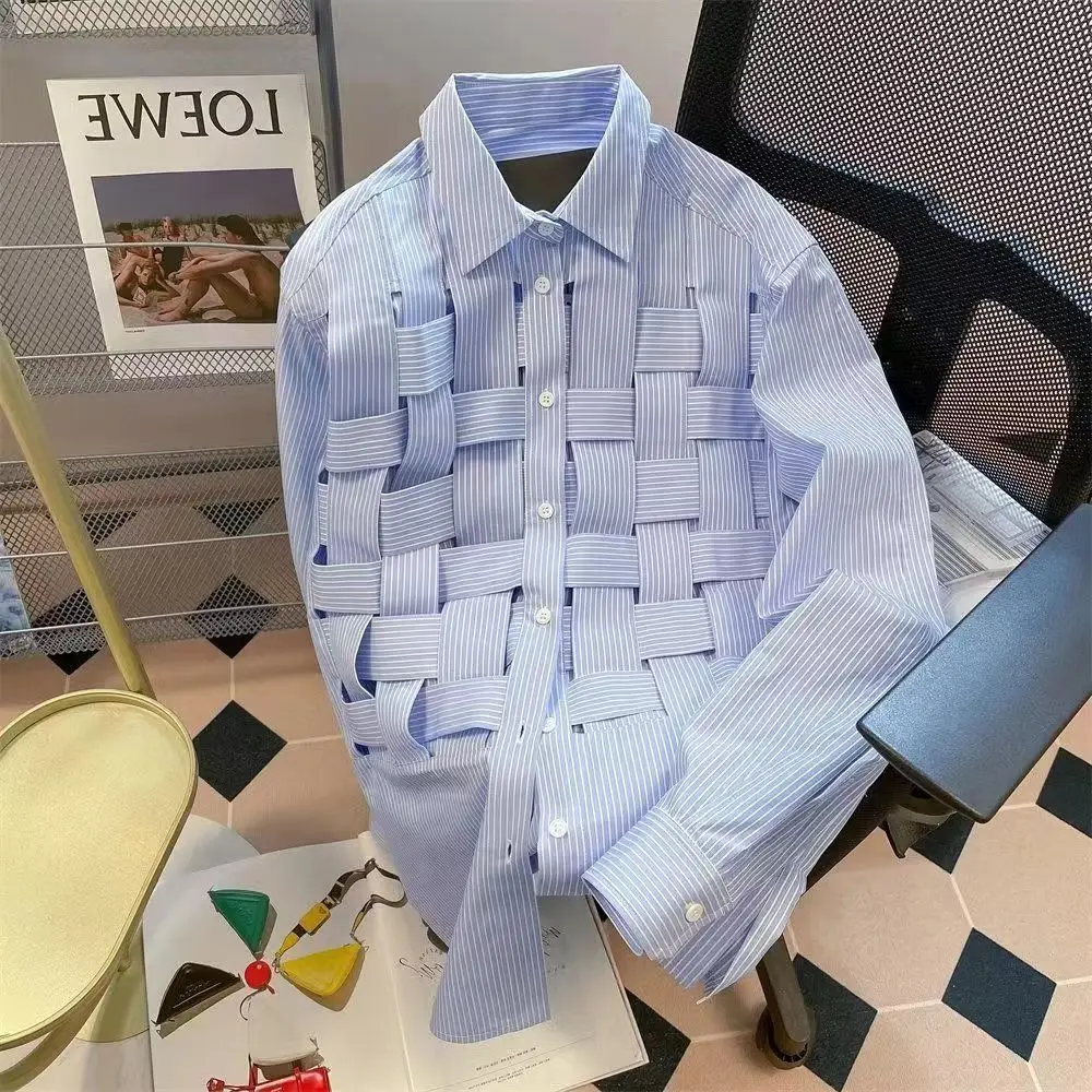 Vintage-Weaving-Shirts-For-Men-Long-Short-Sleeve-Lapel-INS-Trend-Tops ...