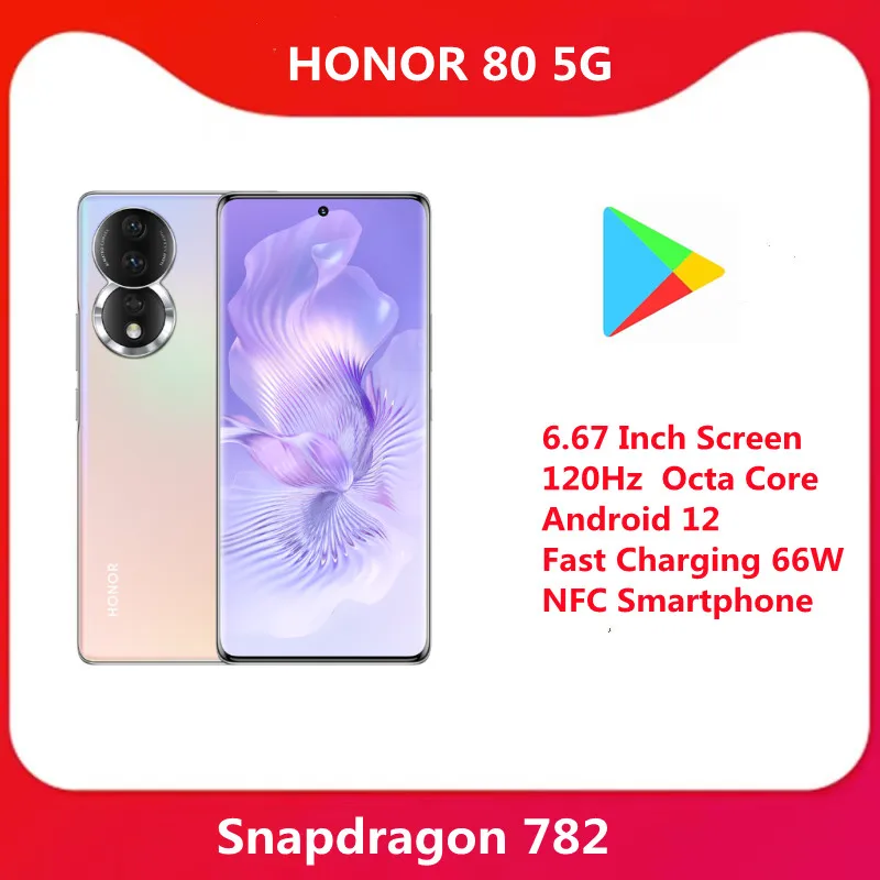Original HONOR 80 5G Mobile Phone 6.67 Inch Screen 120Hz Snapdragon 782 ...