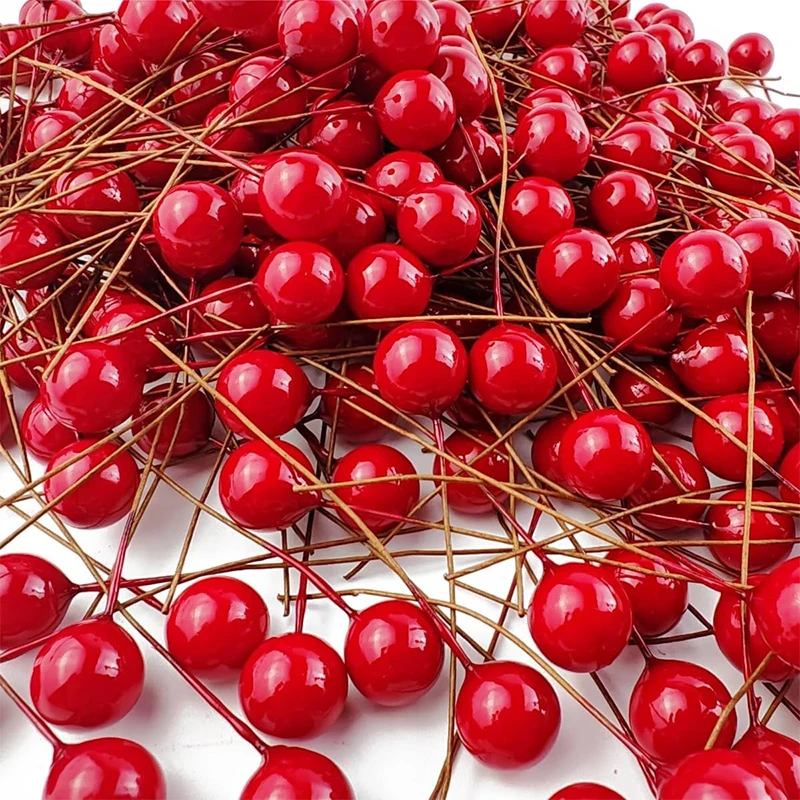 Red Cherries For Christmas Tree 20-200Pcs Frosted Artificial Berry Mini ...