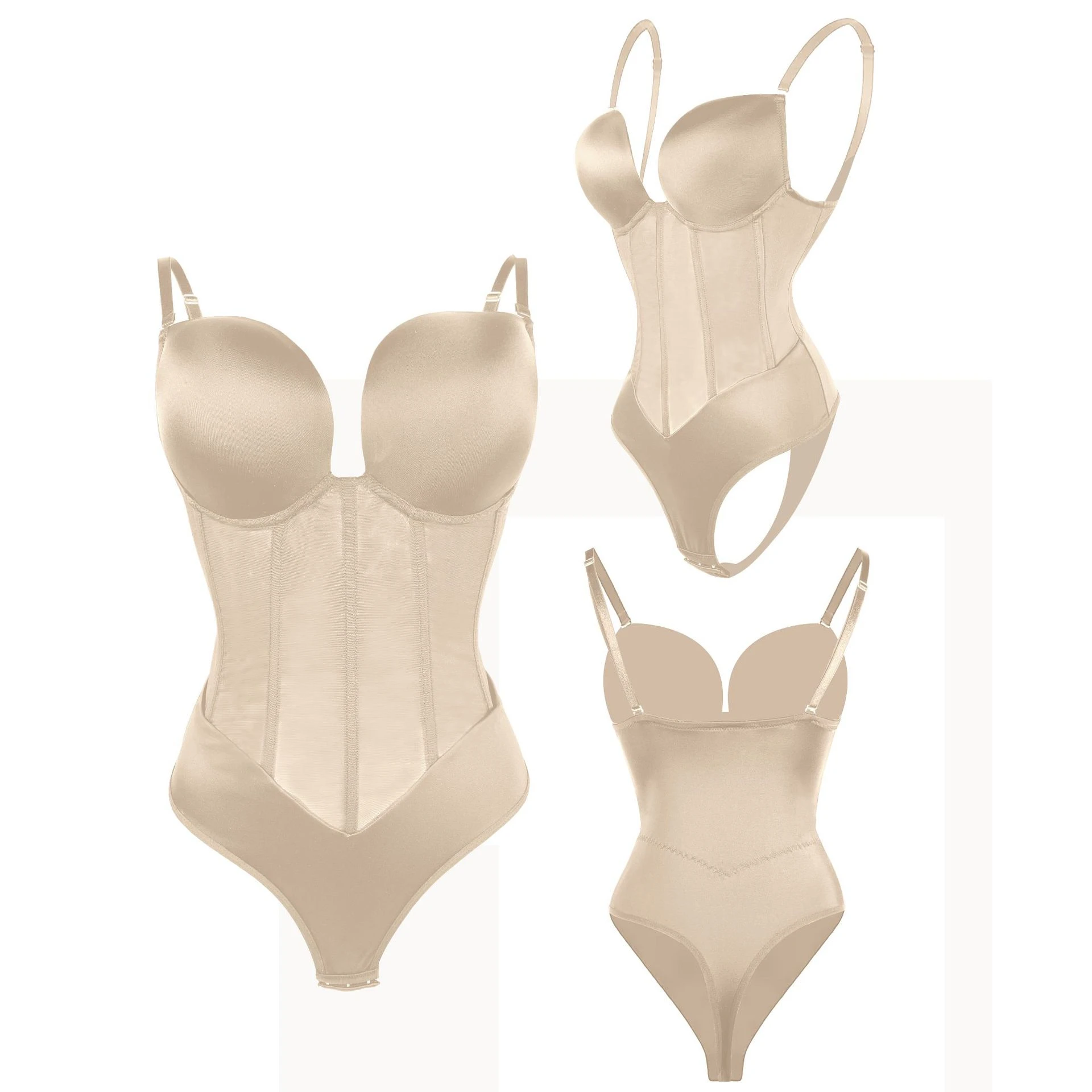 Women's Body Shaper Compression Bodysuit One Piece Backless Shapewear ...