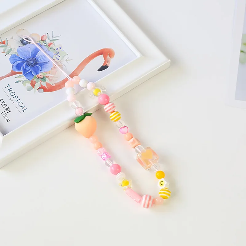 Candy Color Peach Beads Mobile Phone Chain Lanyard for Women Beautiful ...