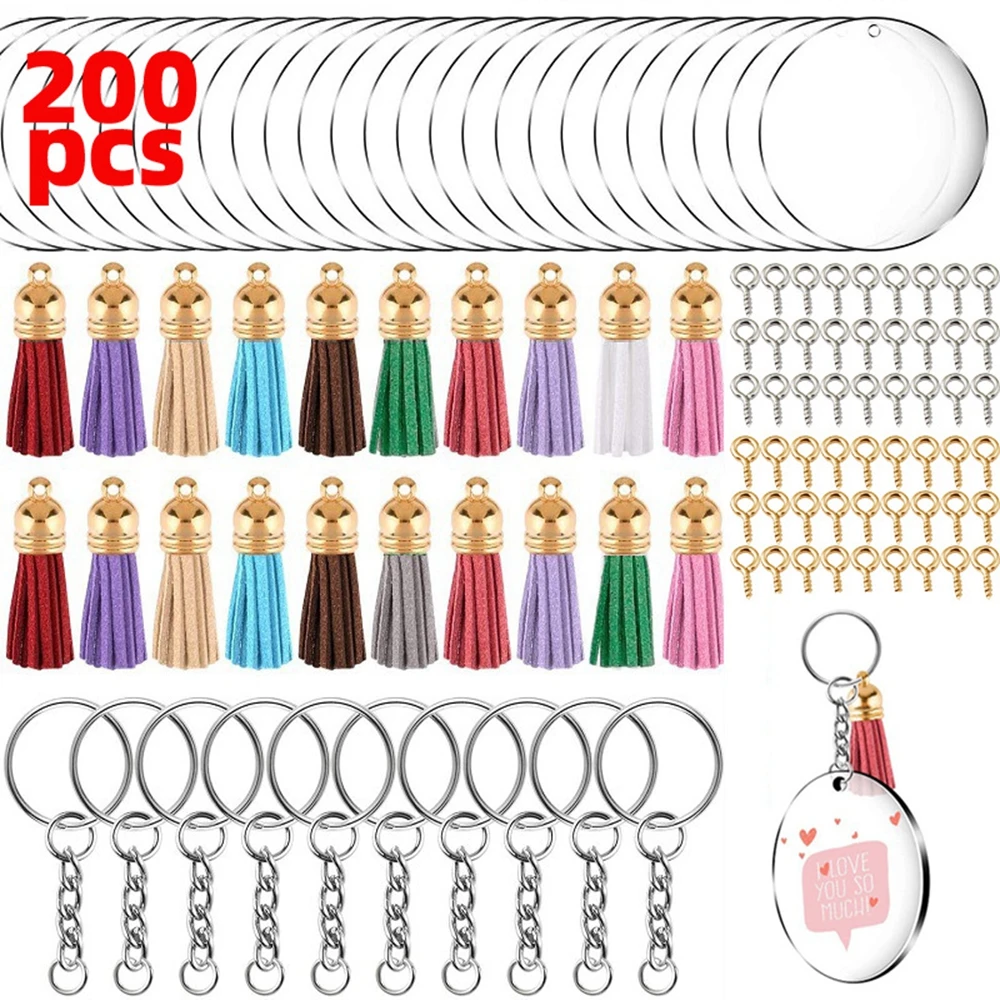 200pcs-Acrylic-Keychain-Blanks-Clear-Keychains-Including-Acrylic-Blanks ...