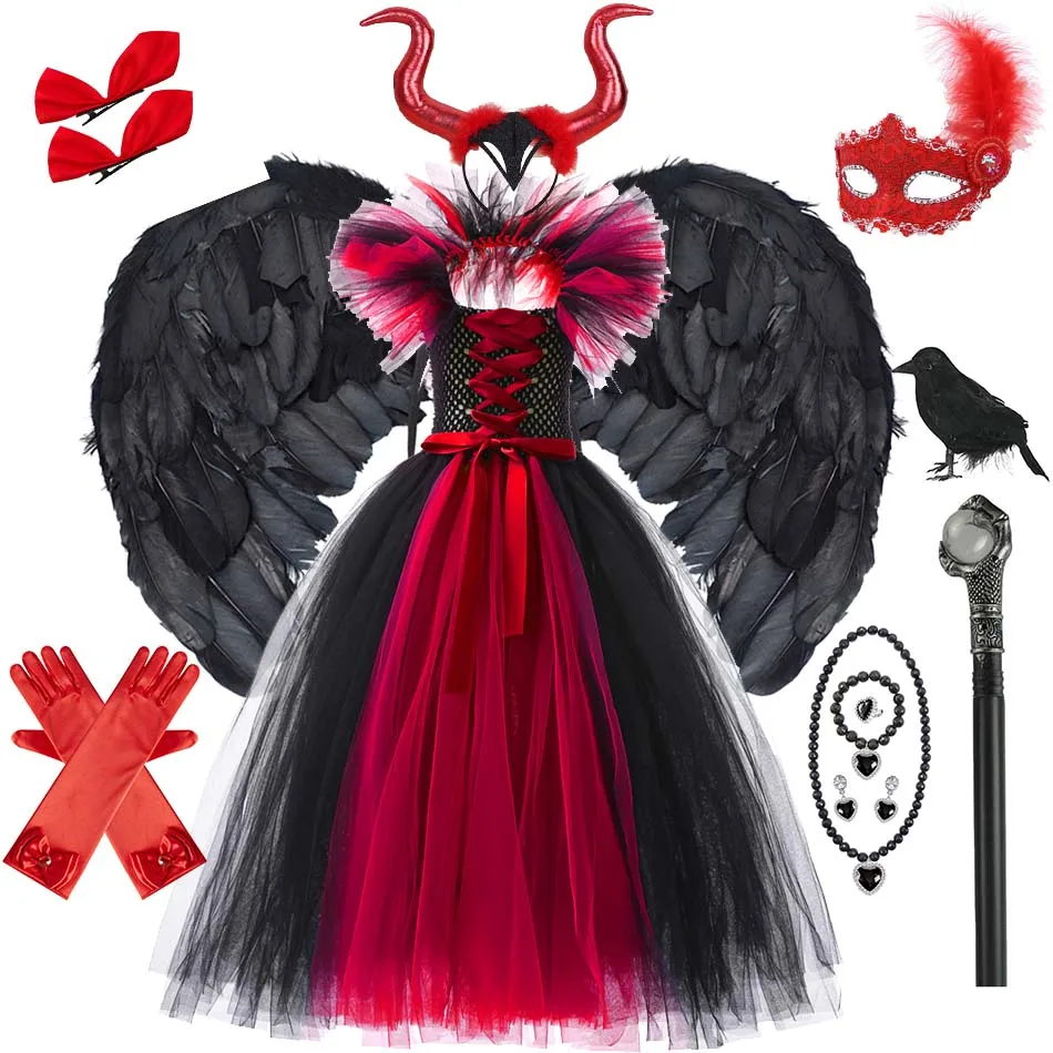 Vestido de bruxa de Halloween para meninas, Traje de RPG maligno, Tutu ...
