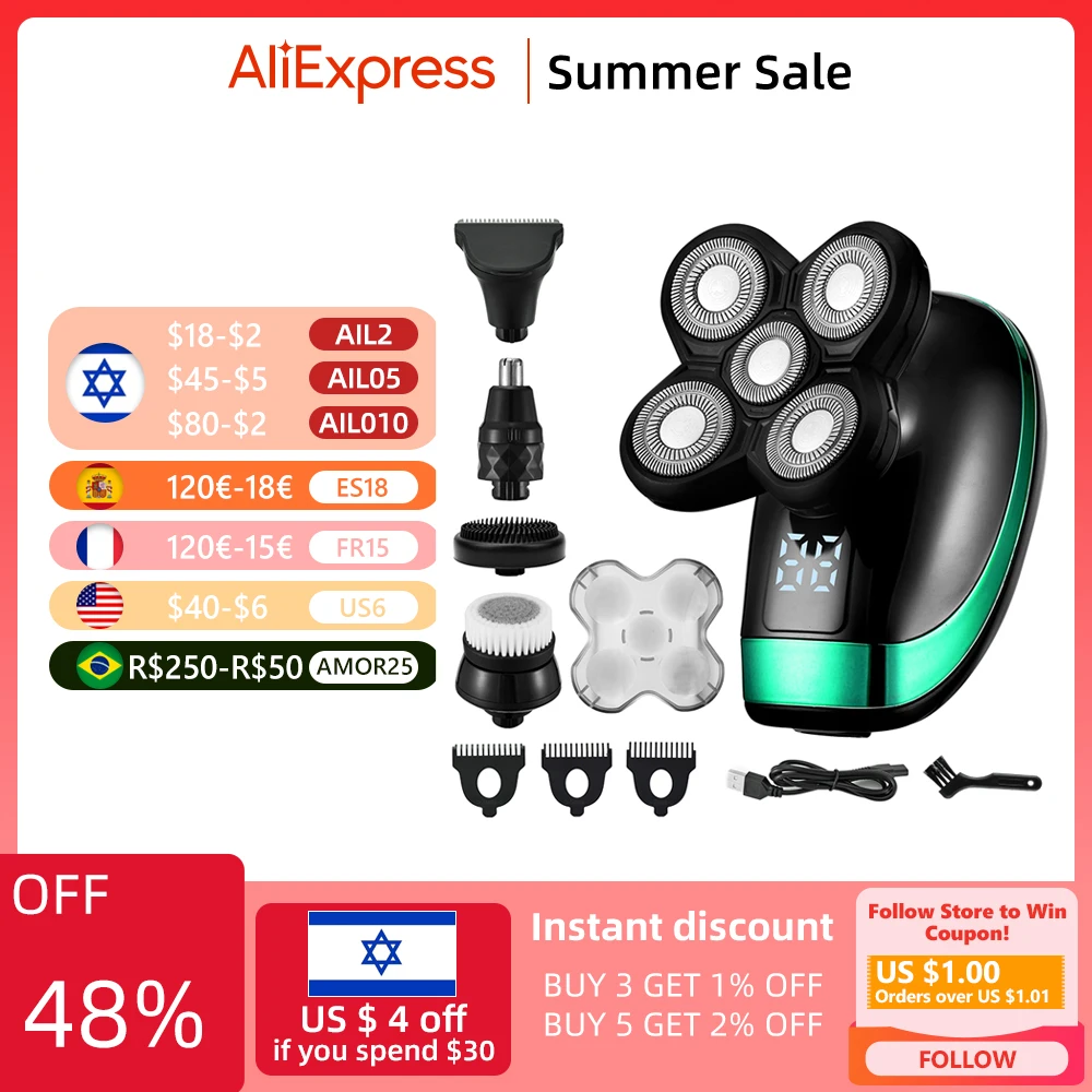 5 IN 1 Electric Razor Electric Shaver Rechargeable Shaving Machine for ...