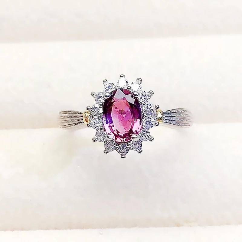 Natural real pink tourmaline luxury ring 925 sterling silver 5*7mm 0 ...