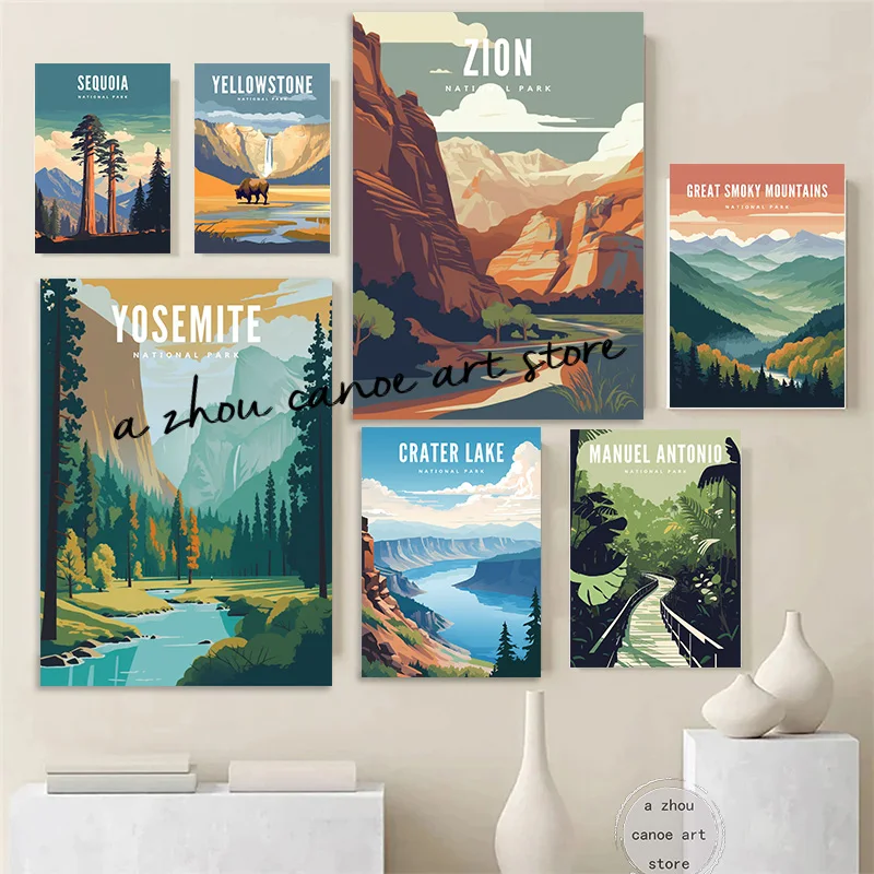 Retro-Grand-Canyon-National-Park-Mountain-River-Lake-Landscape-Art ...