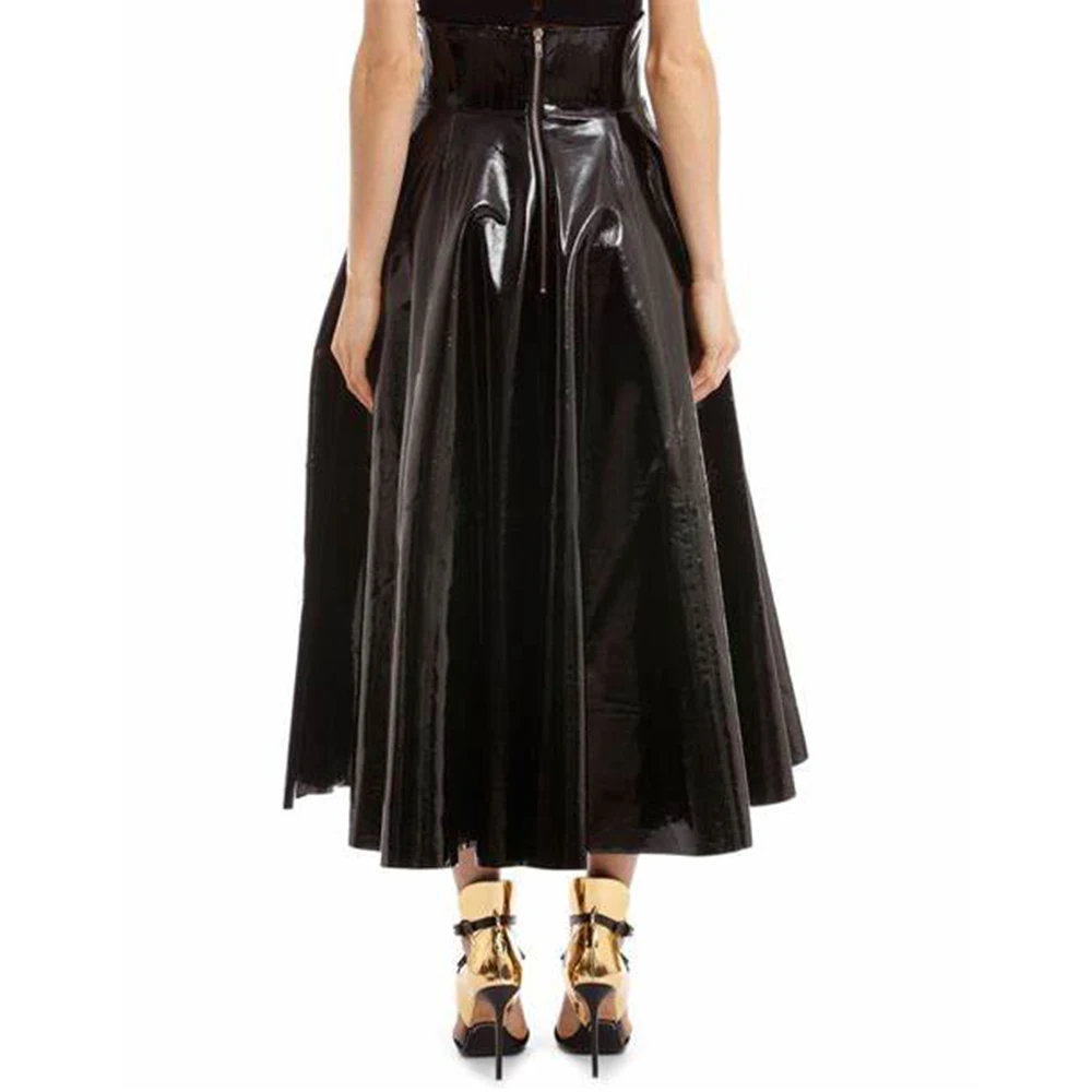 Shiny-PVC-Leather-Fashion-High-Waist-Long-Pleated-Skirt-Women-Vintage ...
