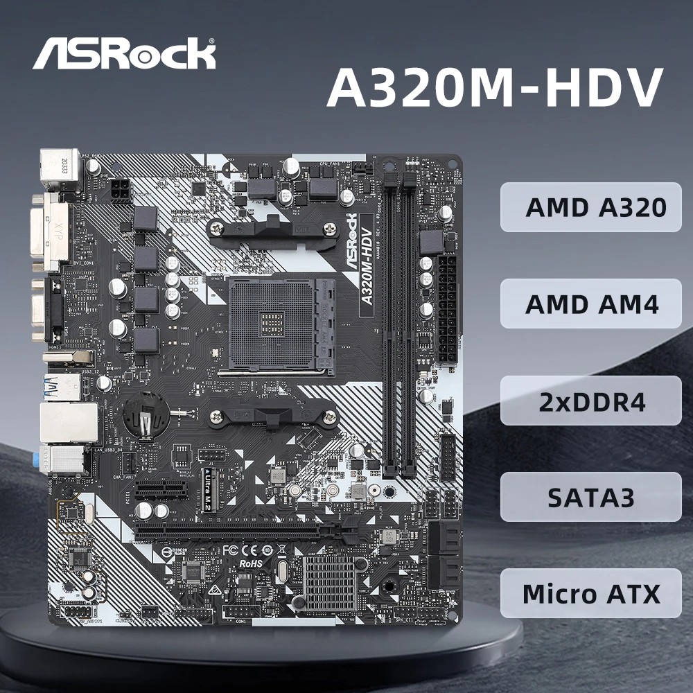 AM4-Motherboard-ASRock-A320M-HDV-with-AMD-A320-chipset-Socket-AM4-for ...