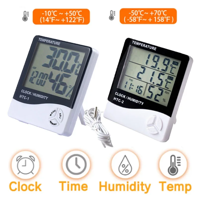 LCD 전자 디지털 온도 습도 측정기 실내 온도계 습도계 날씨 역 시계 HTC 1 HTC 2| | - AliExpress