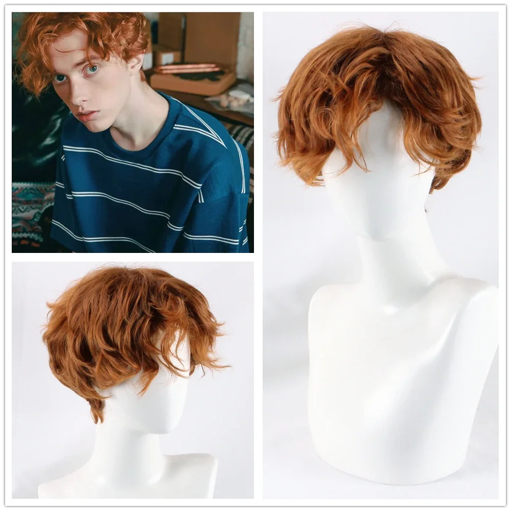 Young-Men-red-short-wavy-wig-Ron-red-cosplay-hair-orange-short-hair ...