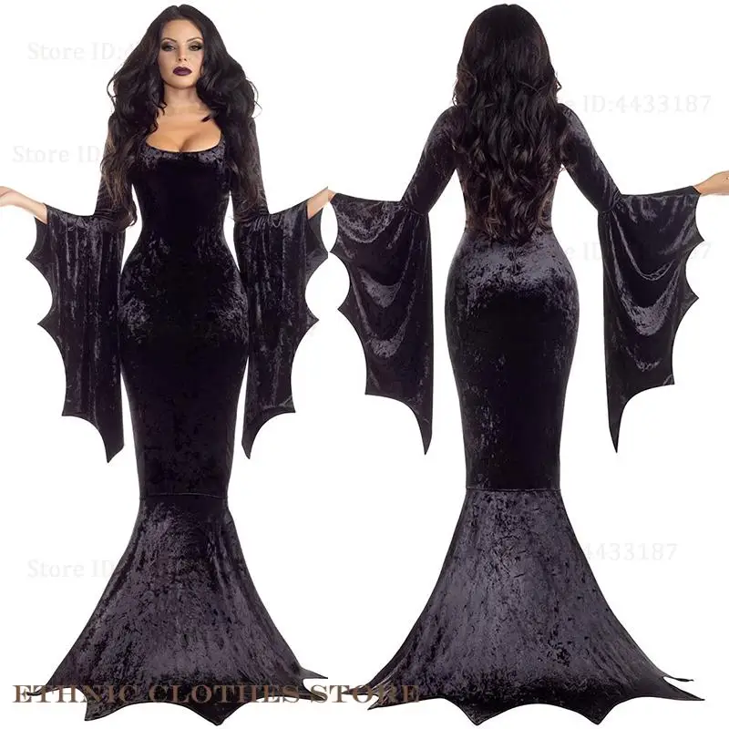 Halloween Gothic Velvet Women Dress Bat Vampire Cosplay Costume Sexy ...