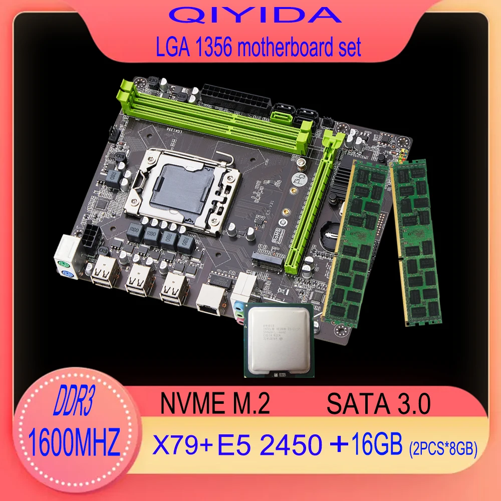 Qiyida x79a conjunto de placa mãe lga 1356 e5 2450 cpu 2 pçs x 8gb ...