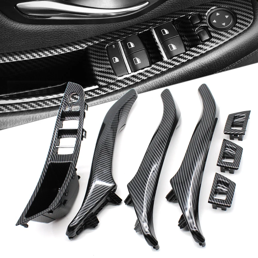 Lhd Rhd Carbon Fiber Car Interior Door Handle Pull 7pcs Set For Bmw 5 ...