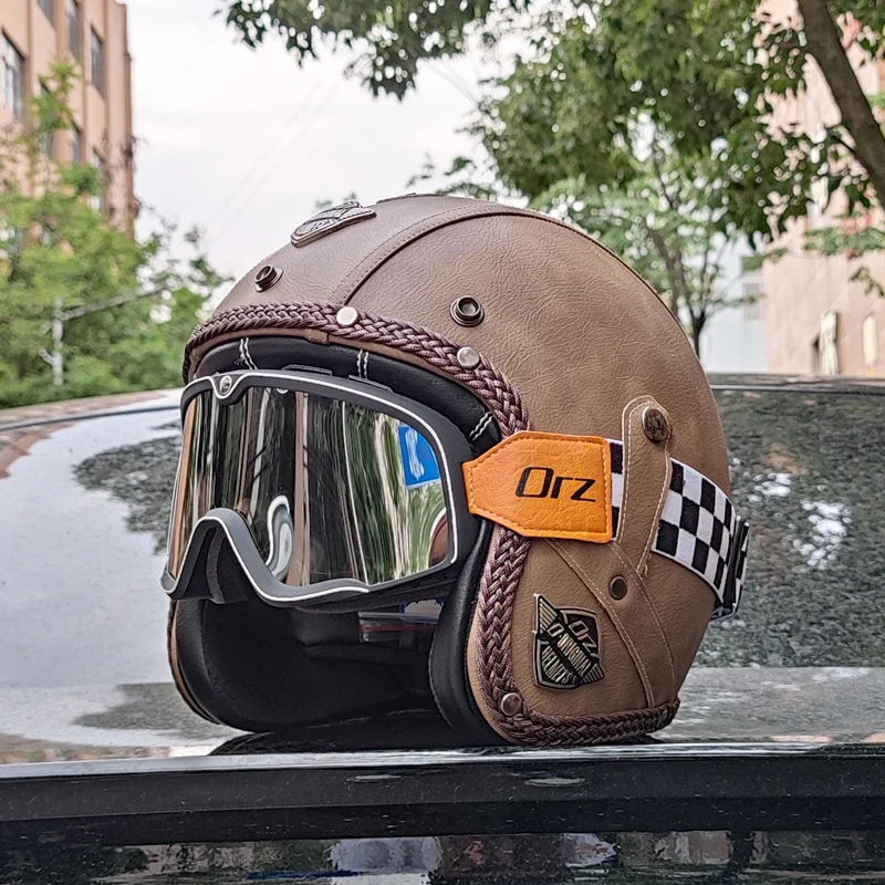 Retro-Motorcycle-Helmet-PU-Leather-Open-3-4-Chopper-Bicycle-Helmet ...