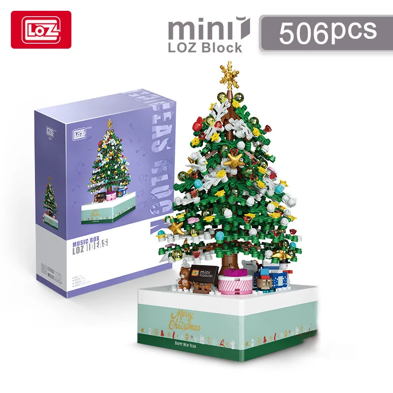 LOZ-1237 Christmas series Revolving music box Christmas Tree Santa ...