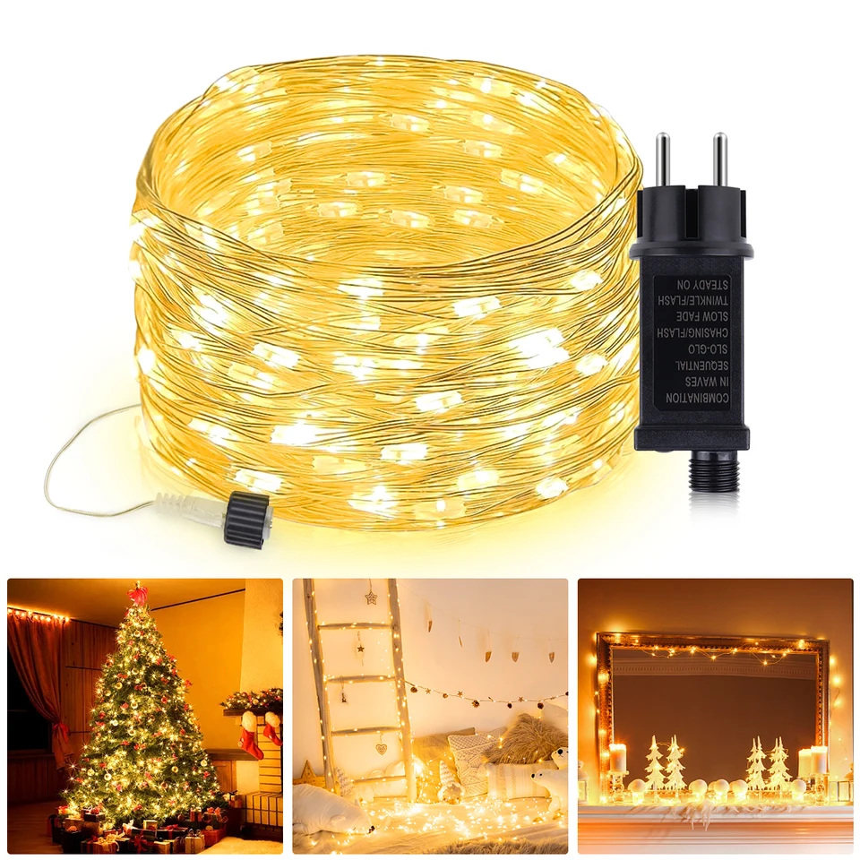 Warm White Copper Wire Led String Lights Remote 66ft Warm White Fairy ...