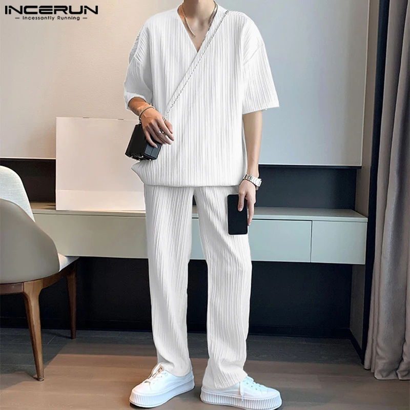 INCERUN-Conjunto-de-camisas-y-pantalones-de-manga-corta-para-hombre ...
