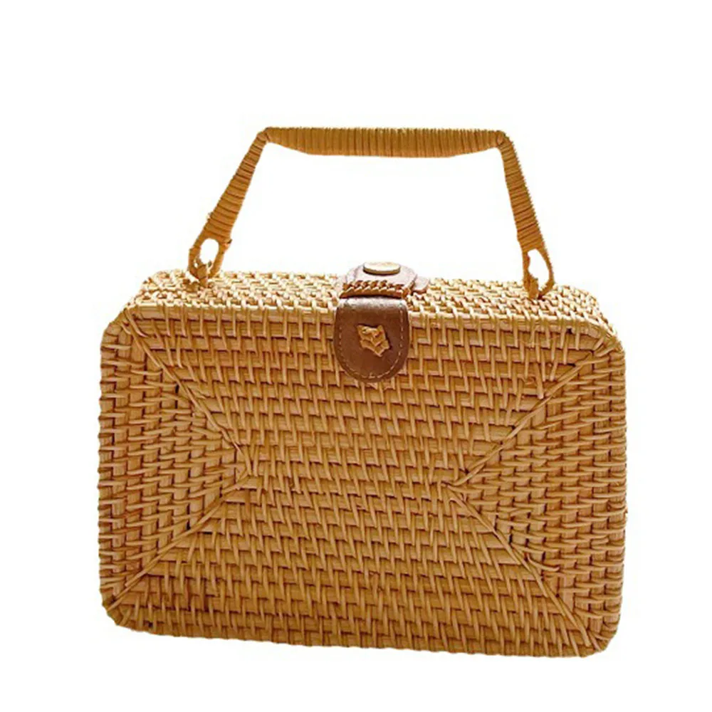 Women's Top-handle Handbags Rattan Woven Rectangle Basket Make-up ...