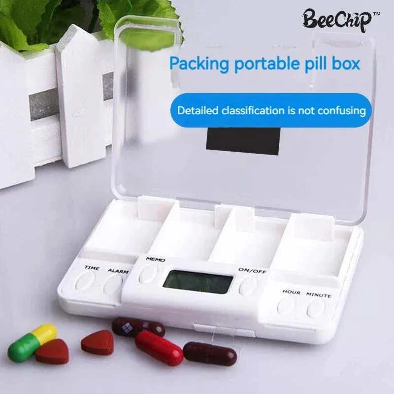 4-Compartment-Pill-Box-Electronic-Timing-Reminder-Portable-Travel-Pill ...