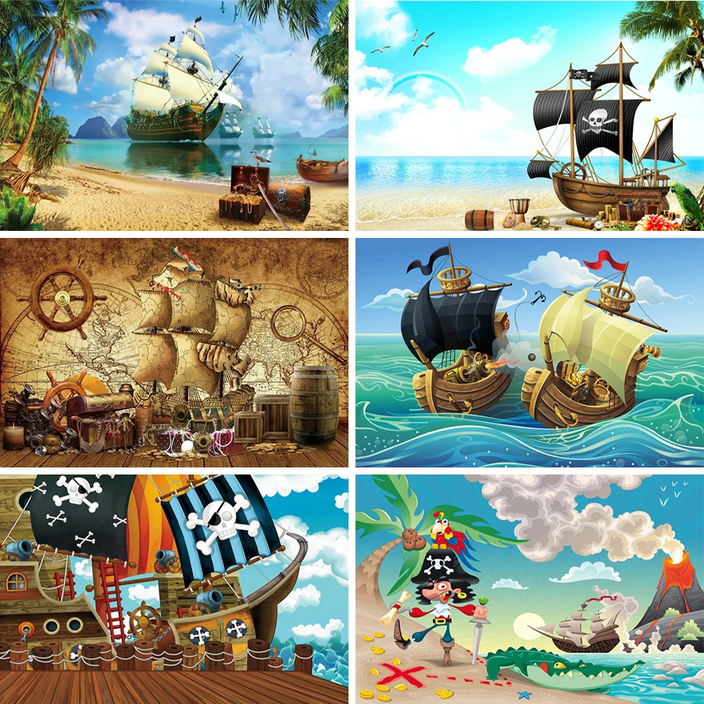 Laeacco-Pirate-Ship-Island-Navigation-Theme-Birthday-Party-Photography ...