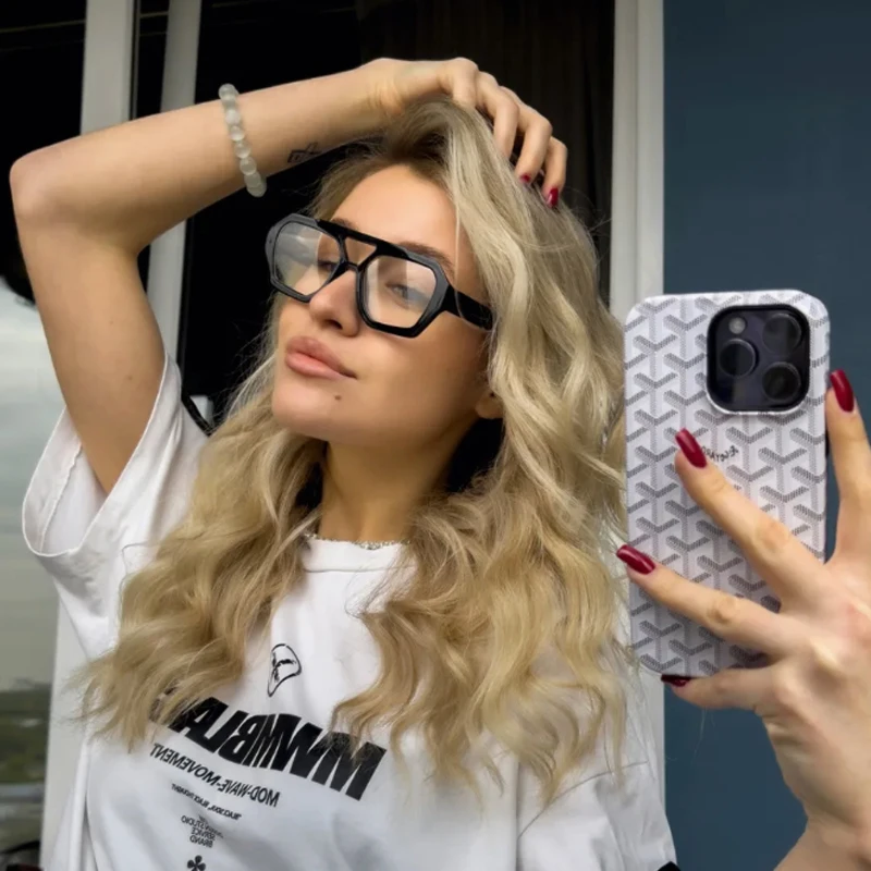 Hiking 2pcs Fashion Large Polygon Anti Light Glasses Women Thick Frame ...