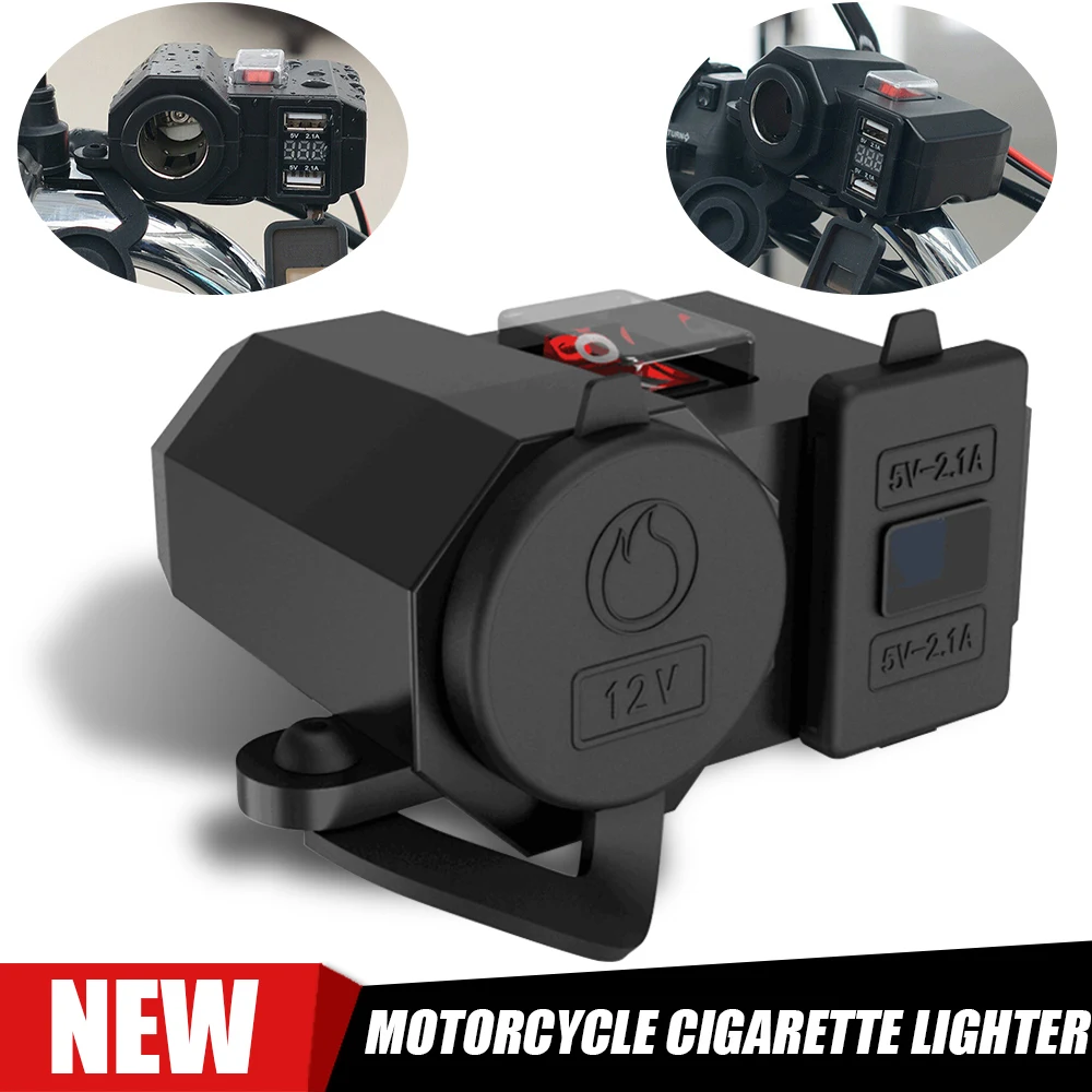 12V-Motorcycle-Cigarette-Lighter-Socket-Outlet-Dual-USB-Charger-For-GPS ...