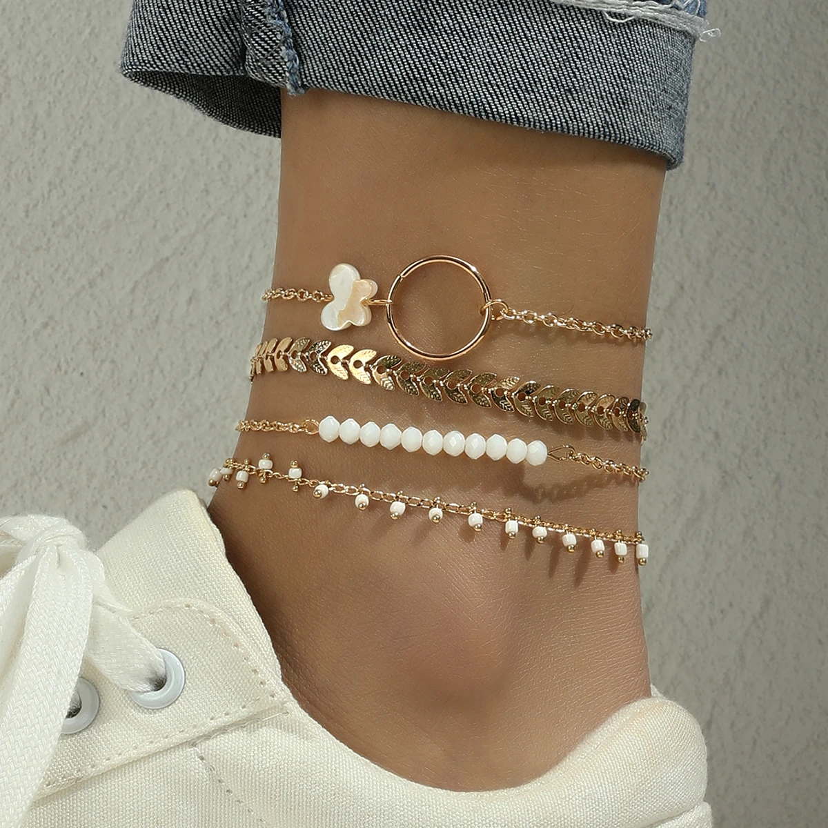 Aprilwell 5 Pcs/set Boho Beads Bracelet Anklet For Women Gold Plated ...