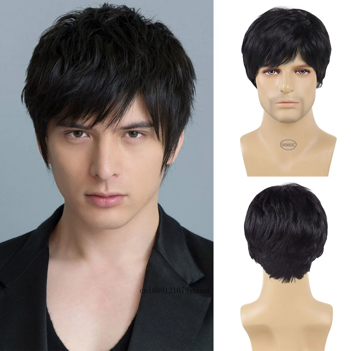 Synthetic-Hair-Natural-Black-Wigs-for-Men-Short-Haircuts-with-Bangs ...