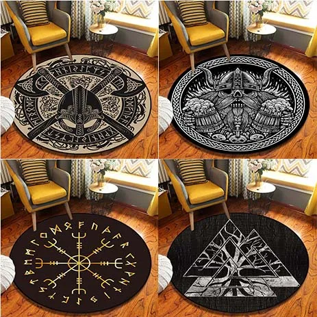 Viking pattern area Rug Circular non slip floor mat Living Room Rug ...