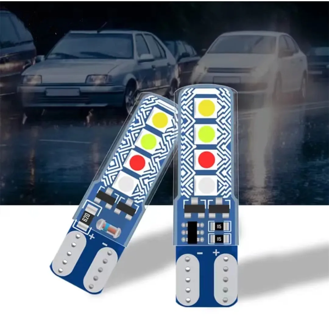 50x RGB Four Color Led Reading Light T10 COB 3030 8SMD Led W5W/194 Car ...