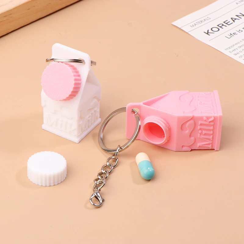 Milk Carton Keychain Pendant Mini Milk Carton Shape Pill Storage Box ...
