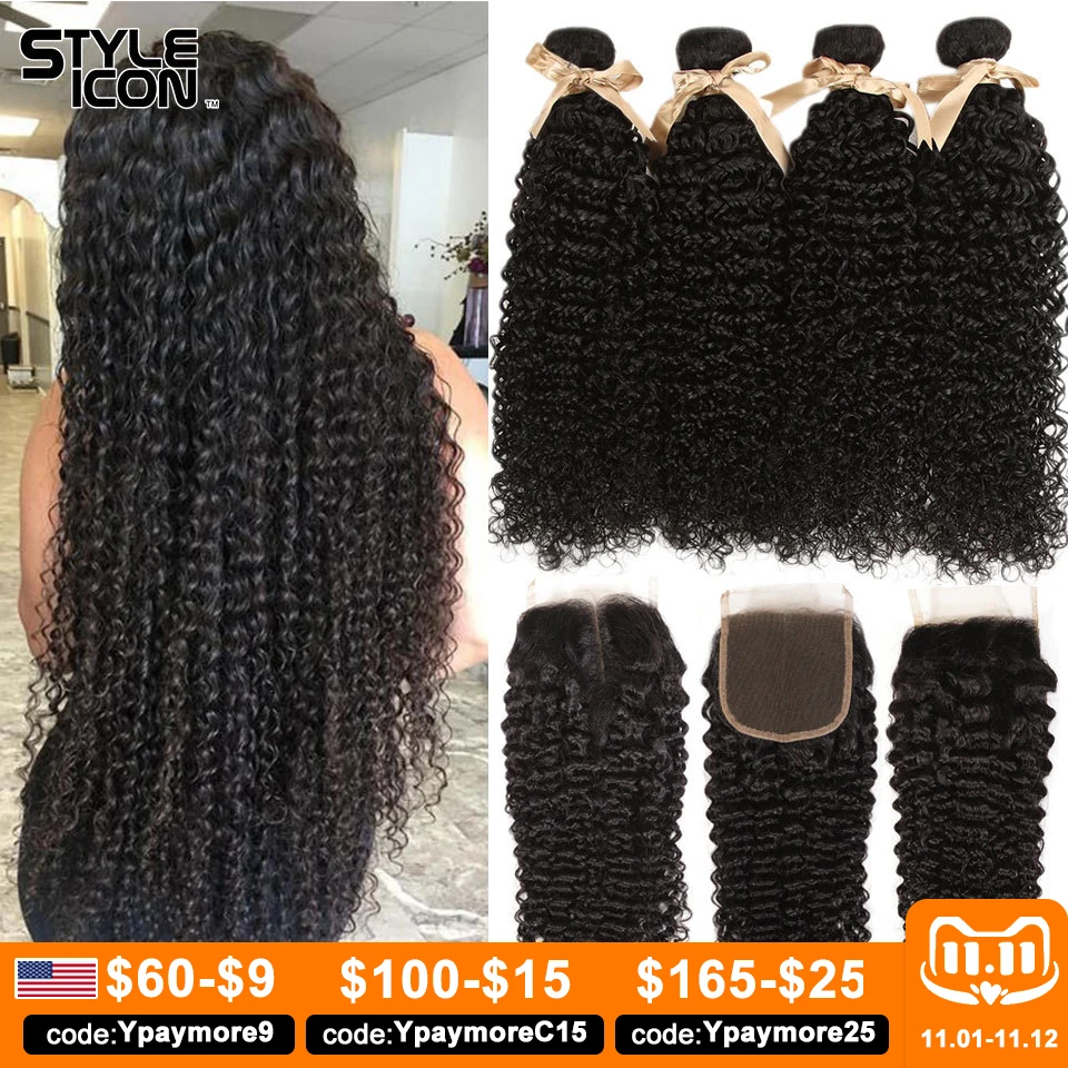 Malaysian Kinky Curly Bundles With Closure Curly Human Hair Bundles ...
