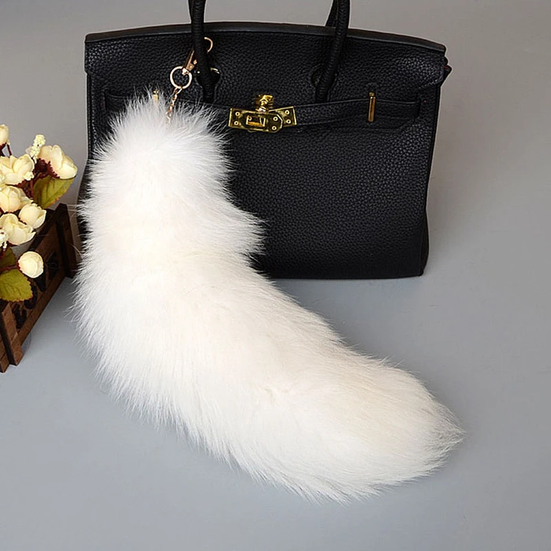 40cm Large Fox Tail Keychain Soft Fluffy Fur Pom Pom Key Chain for ...