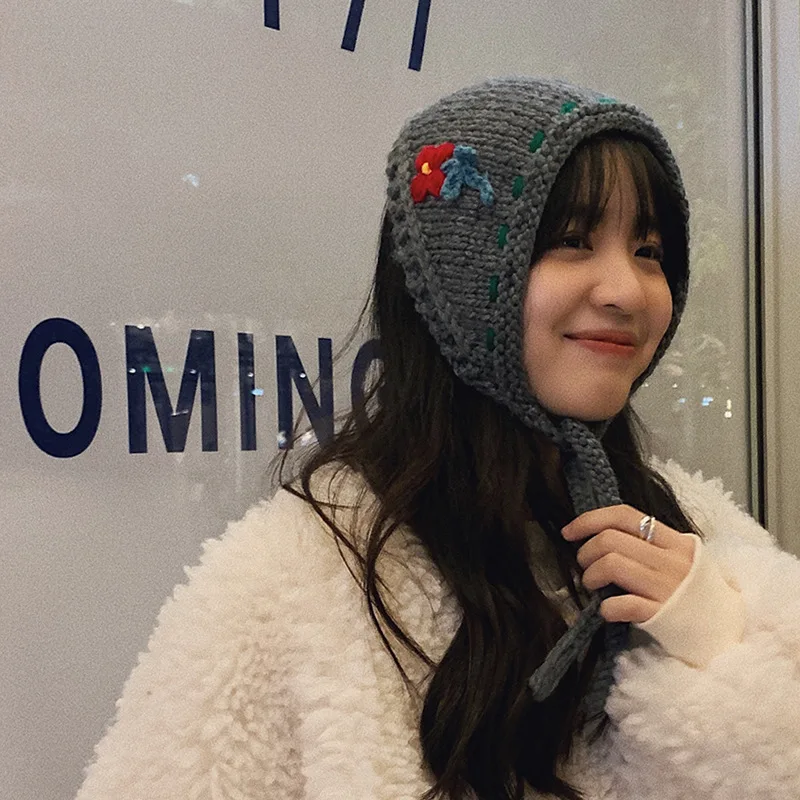 Women Knitted Earmuffs Handmade Wool Flower Strappy Ear Muff Earlap ...